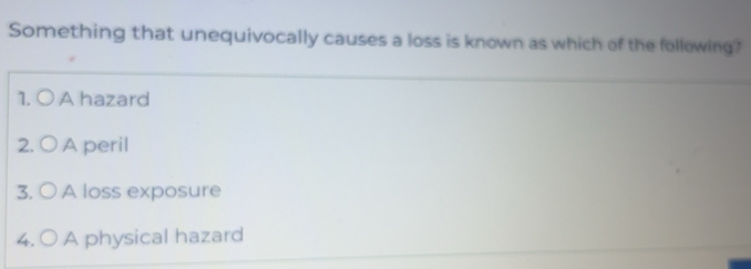 Solved: Something that unequivocally causes a loss is known as which of ...