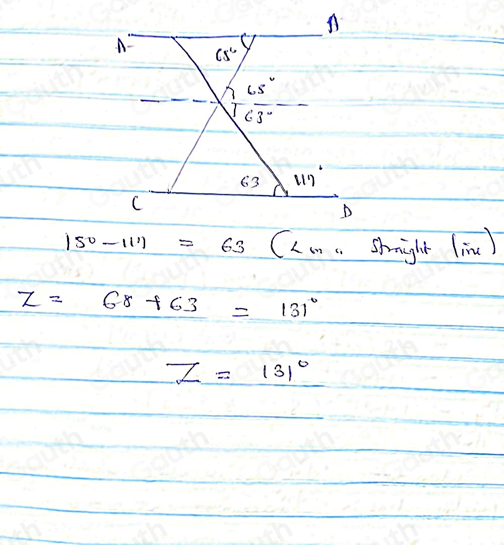Solved: In the diagram shown, overline AB||overline CD, m∠ x=68 , and m ...