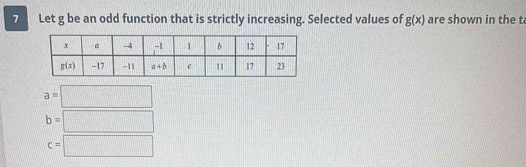 Solved: Let g be an odd function that is strictly increasing. Selected ...