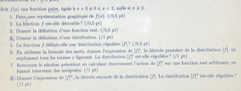 Résolu :Soit f(x) une fonction paire, égale à x+3 sì 0≤slant x