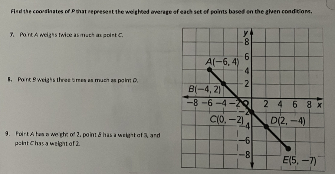 Solved: Find the coordinates of P that represent the weighted average ...