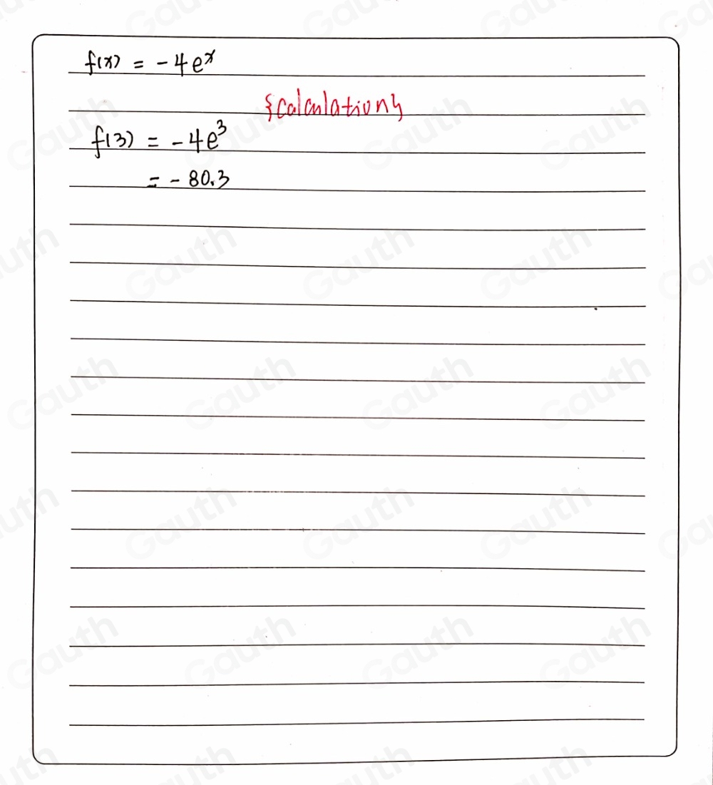 Solved: If f(x)=-4e^x , find f(3) rounded to the nearest tenth Provide ...