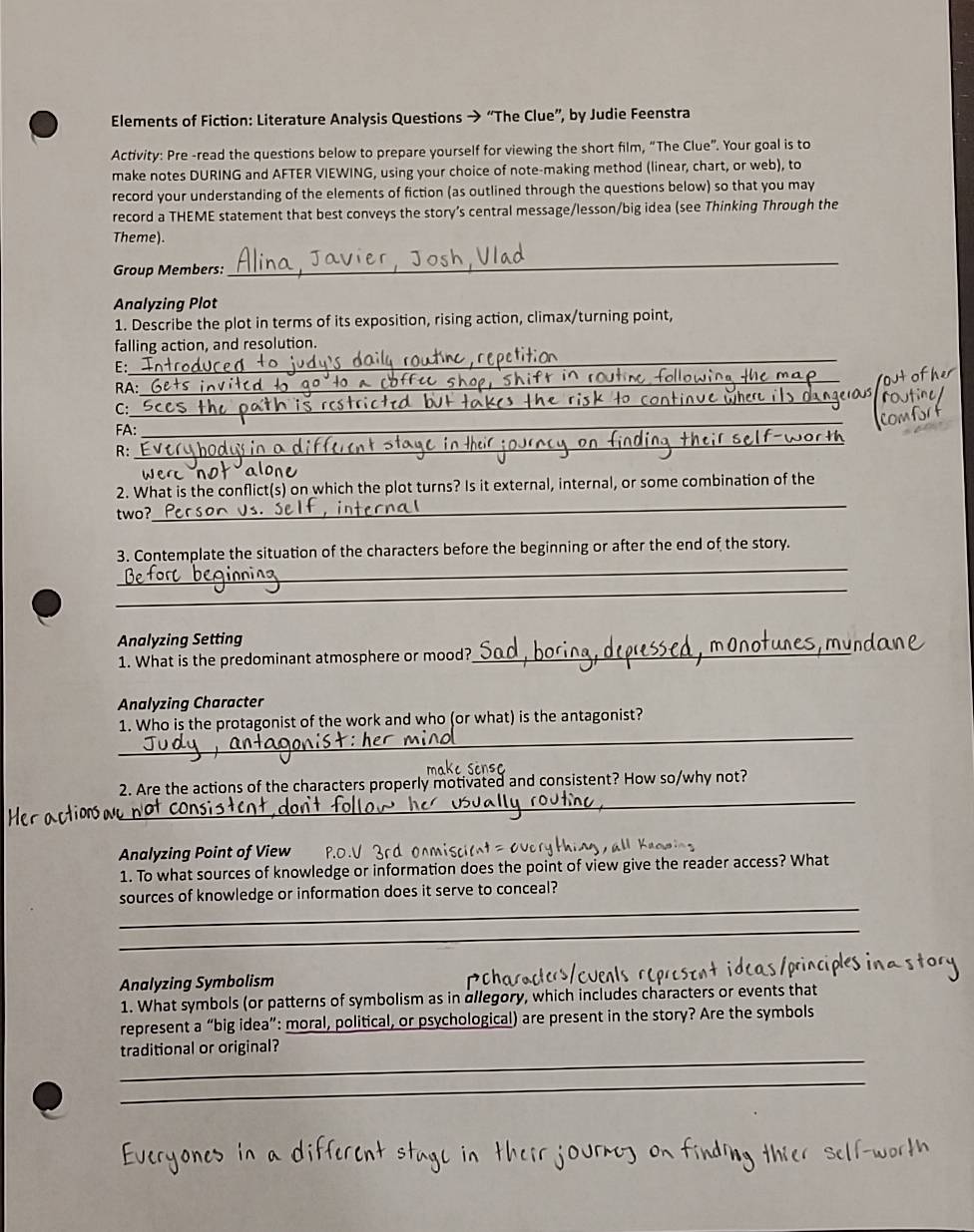 Solved: Elements of Fiction: Literature Analysis Questions → “The Clue ...