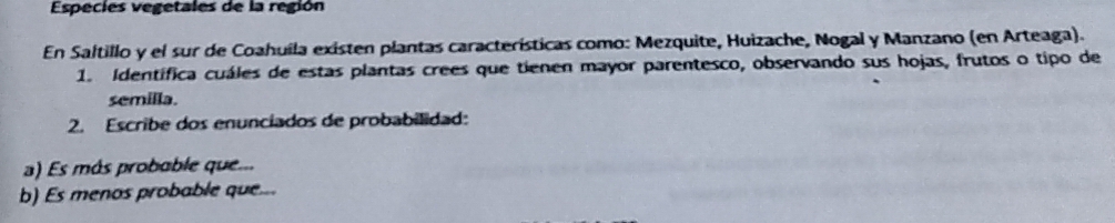 Resuelto:Especies vegetales de la región En Saltillo y el sur de ...