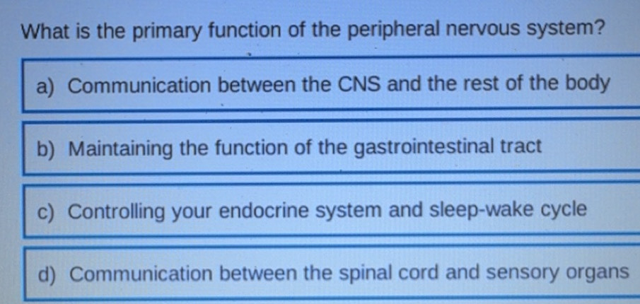 Risolto:What is the primary function of the peripheral nervous system ...