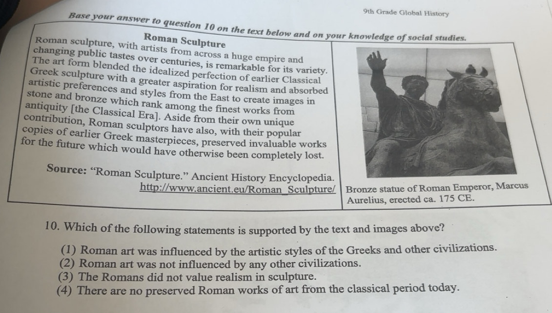 Solved: 9th Grade Global History Base your answer to question 10 on the ...