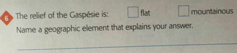 Solved: The relief of the Gaspésie is: flat mountainous Name a ...