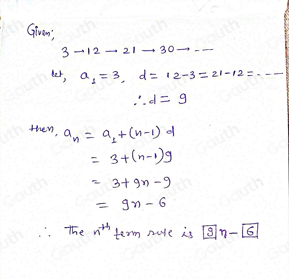 Solved: The start of an arithmetic sequence is shown below. What is the ...