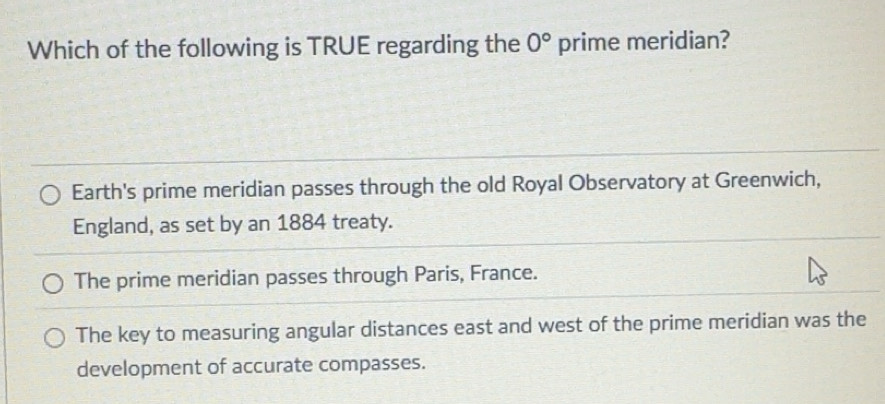 Solved: Which of the following is TRUE regarding the 0° prime meridian ...