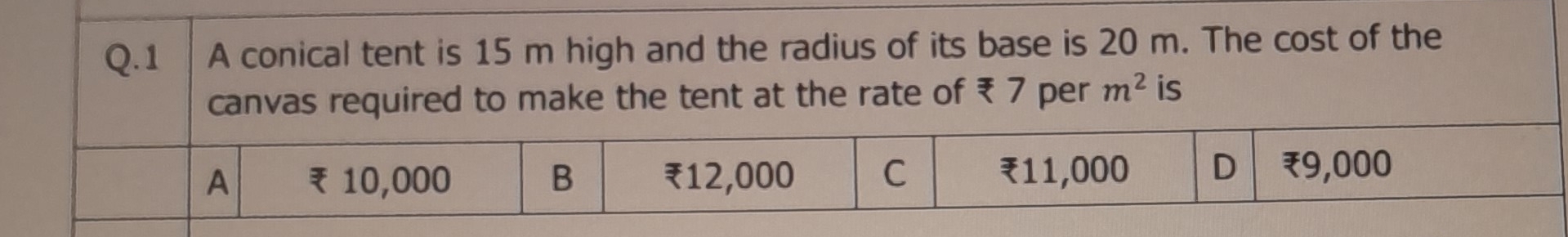 Solved: A conical tent is 15 m high and the radius of its base is 20 m ...