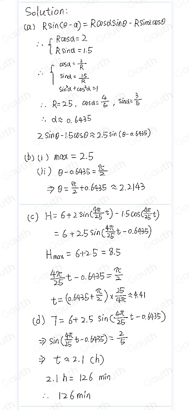 Solved: Express 2sin θ -1.5cos θ in the form Rsin (θ -a) , where R>0 and 0 . Give the value of α ...