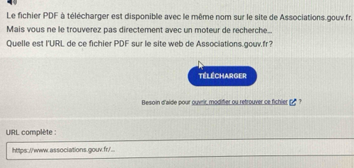 Résolu :Le fichier PDF à télécharger est disponible avec le même nom sur le site de Associations.g