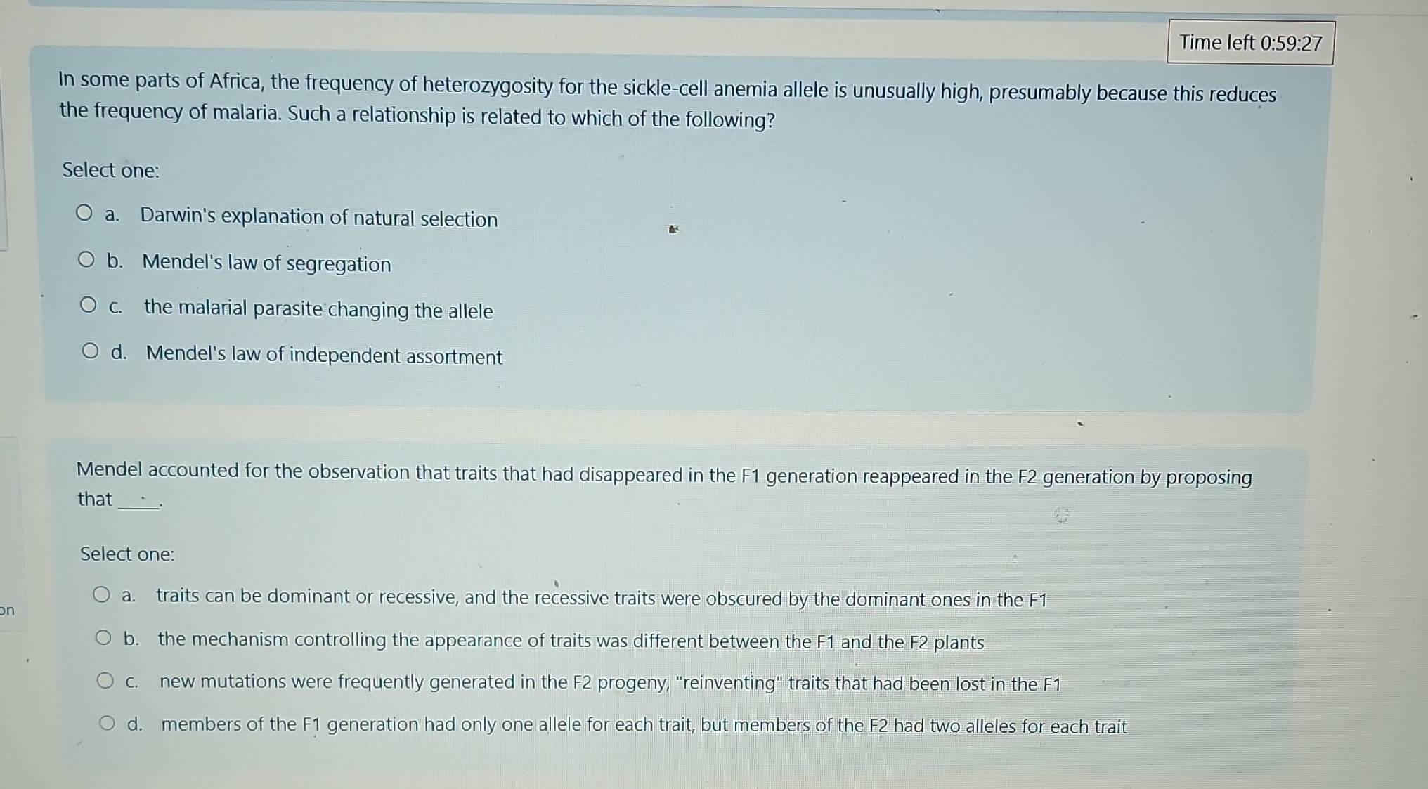 Solved: Time left 0:59:27 In some parts of Africa, the frequency of ...