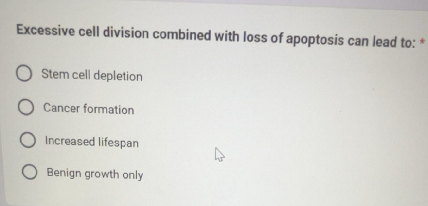 Solved: Excessive cell division combined with loss of apoptosis can ...