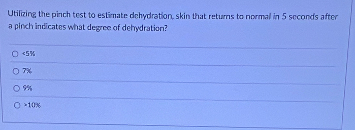 Solved: Utilizing the pinch test to estimate dehydration, skin that ...