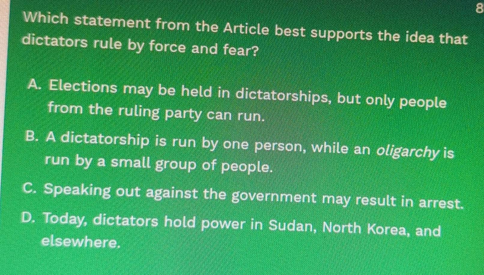 Solved: Which statement from the Article best supports the idea that ...