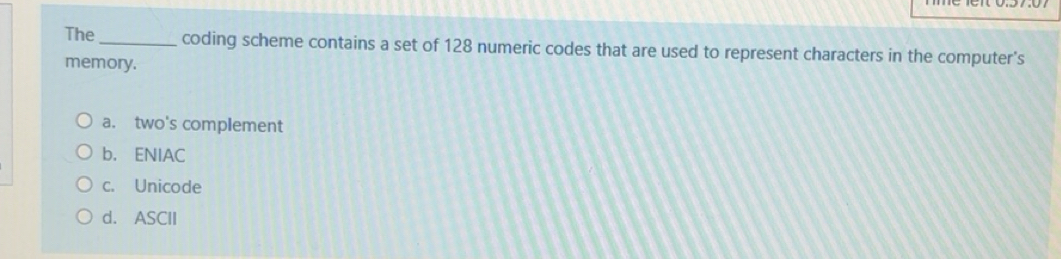 Solved: The_ coding scheme contains a set of 128 numeric codes that are ...