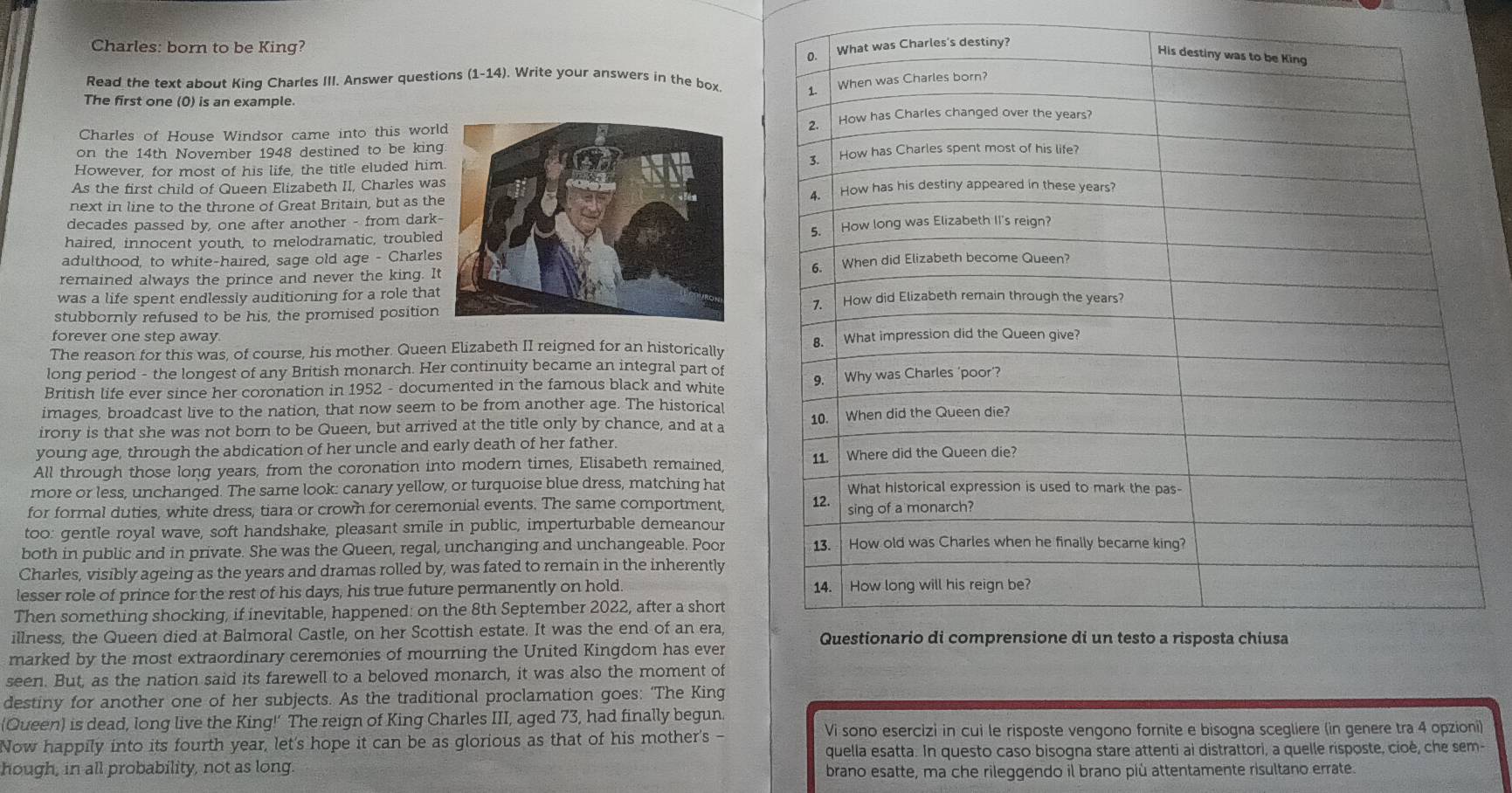 Risolto:Charles: born to be King? Read the text about King Charles III ...