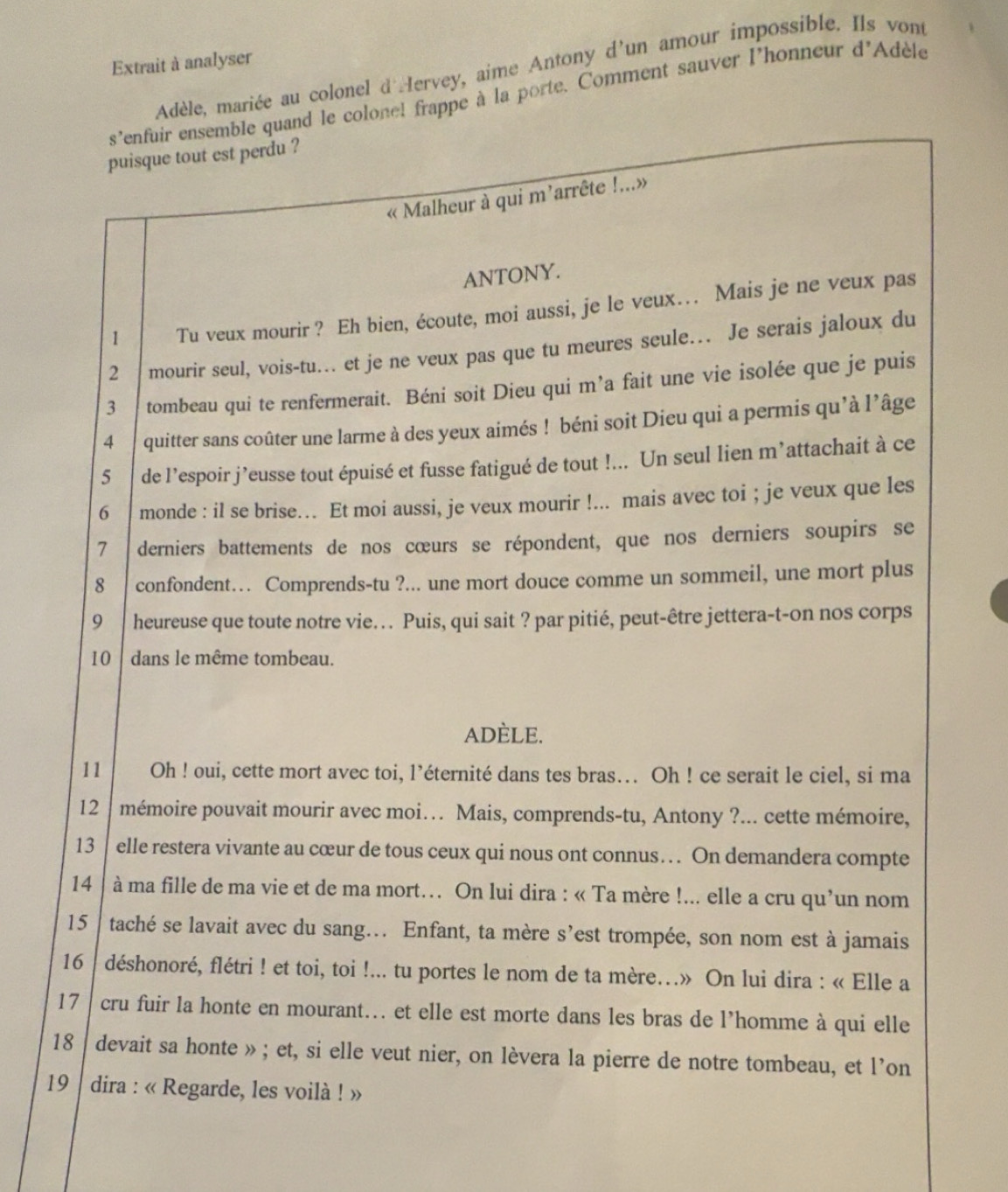 Solved: Extrait à analyser Adèle, mariée au colonel d'Hervey, aime ...