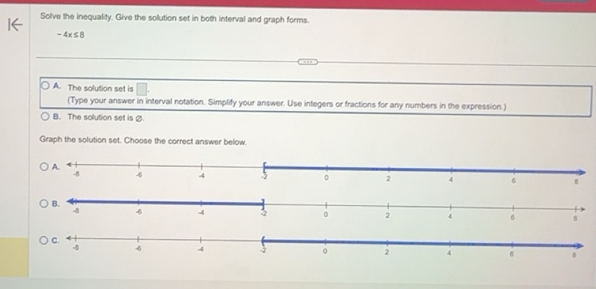 Solved: Solve the inequality. Give the solution set in both interval ...