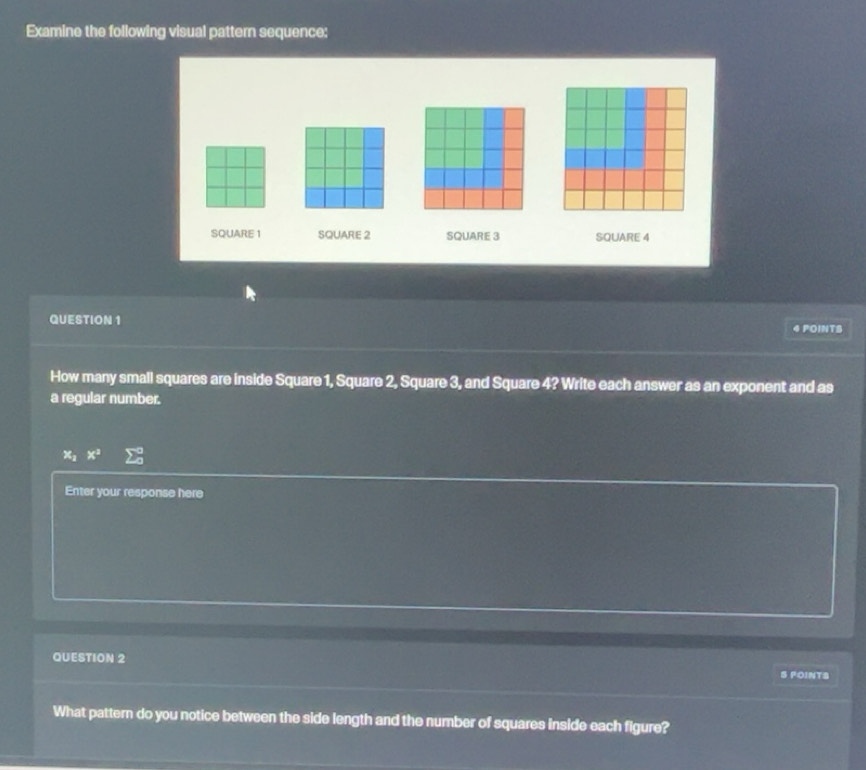 Solved: Examine the following visual pattern sequence: SQUARE 1 SQUARE 2 SQUARE 3 SQUARE 4 ...