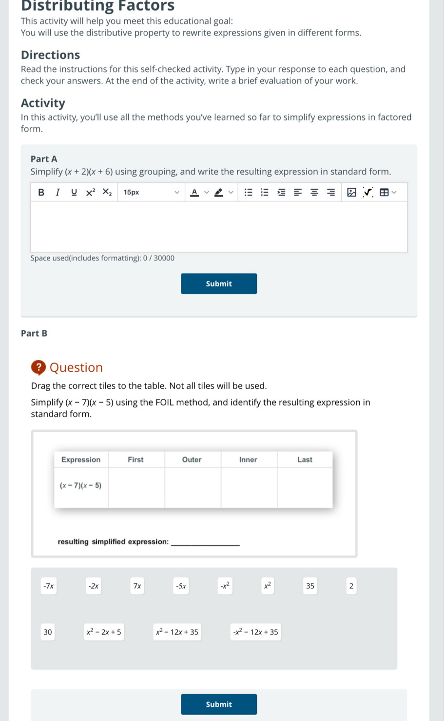 Solved: Distributing Factors This activity will help you meet this ...