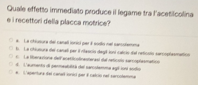 Risolto:Quale effetto immediato produce il legame tra l'acetilcolina e ...