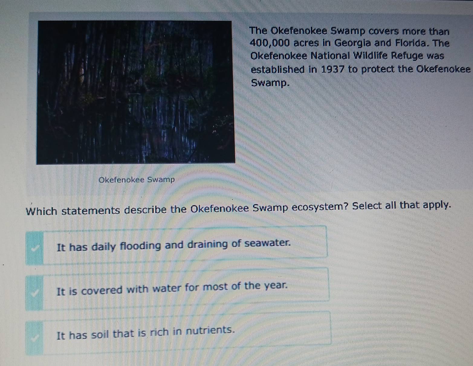 Solved: The Okefenokee Swamp covers more than 400,000 acres in Georgia ...