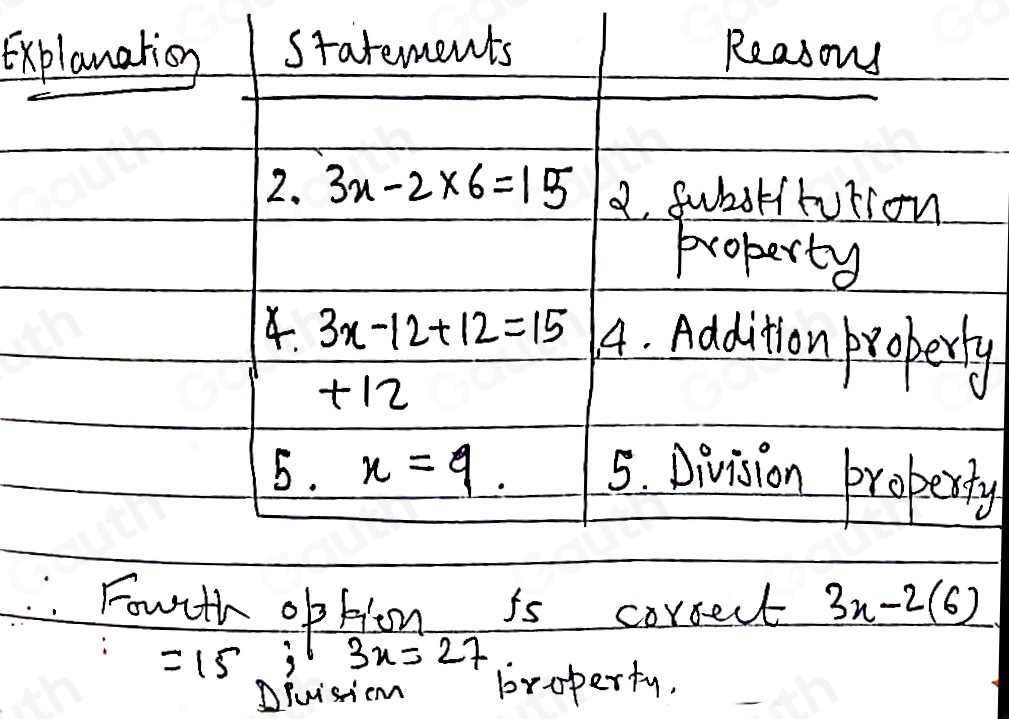 Solved: Complete the 2 column proof by filling in the blanks. Given: 3x ...