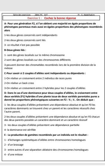 Gelöst:Série des exercices 2BAC PC SVT. Pr : E. Abdelhakim Exercice 1 ...