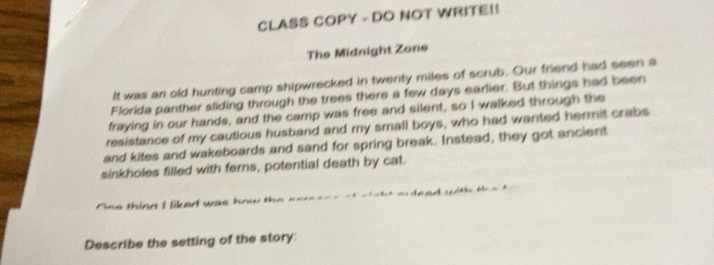 Solved: CLASS COPY - DO NOT WRITE!! The Midnight Zone It was an old ...