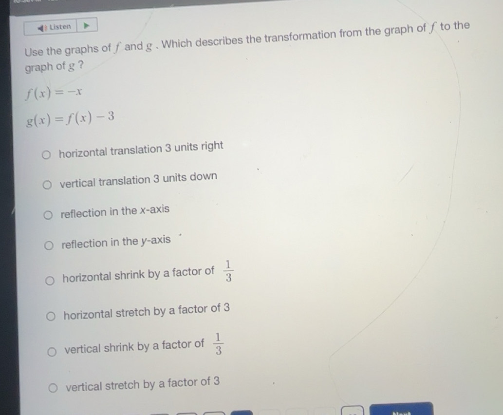 Solved: Listen Use the graphs of fand g . Which describes the ...