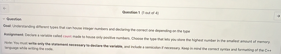 Solved: (1 out of 4) Question Goal: Understanding different types that ...