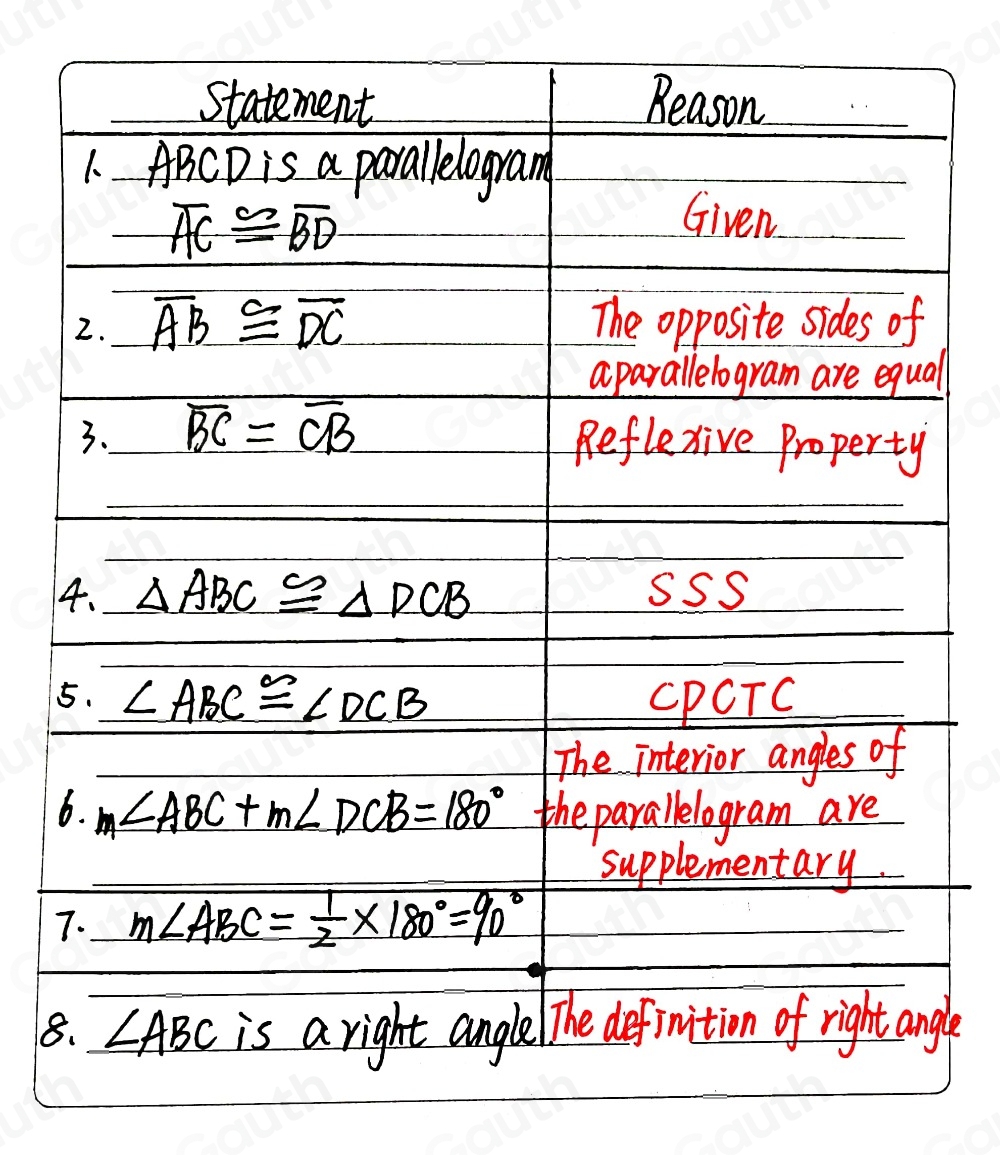 Solved: Given: ABCD is a parallelogram and overline AC≌ overline BD ...