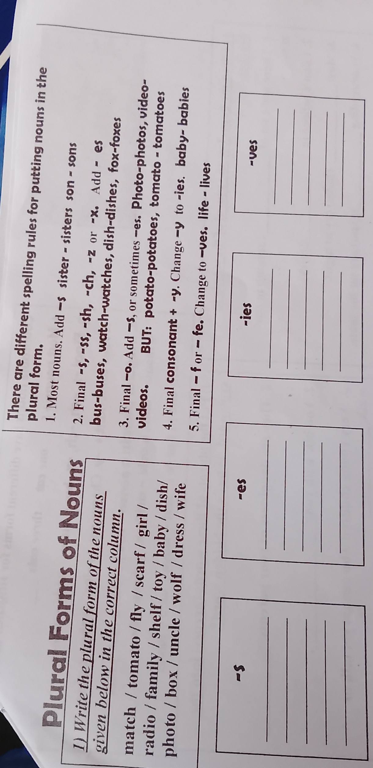 Resuelto:There are different spelling rules for putting nouns in the ...