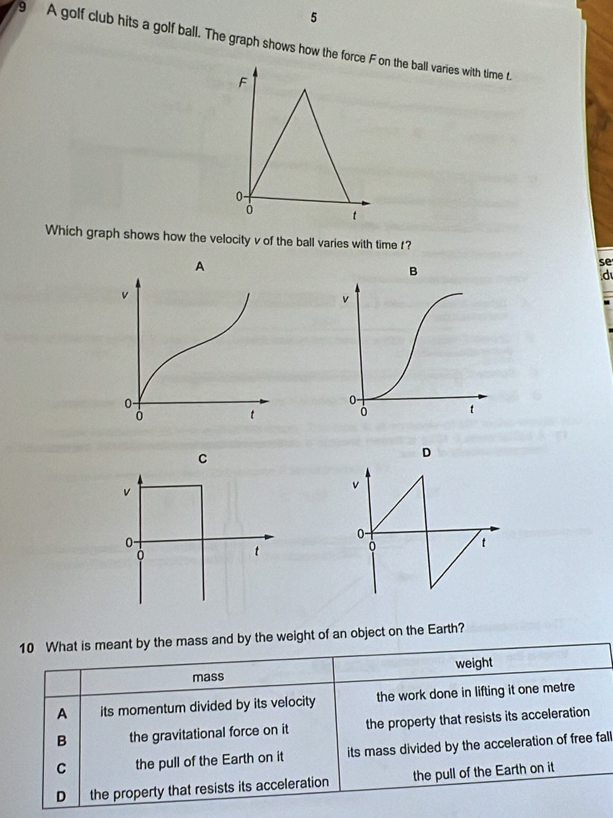 Solved: 5 9 A golf club hits a golf ball. The graph shows how the force ...
