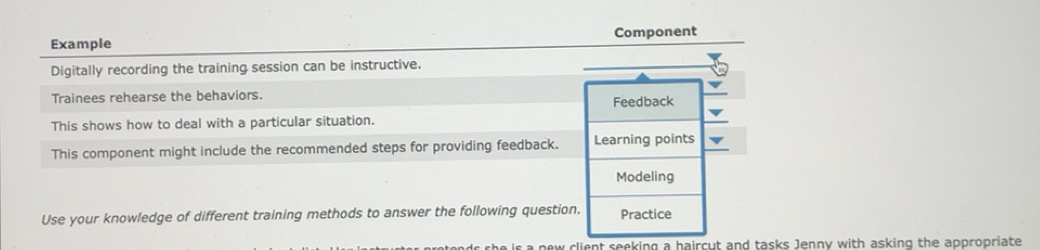 Solved: Component Example Digitally recording the training session can ...
