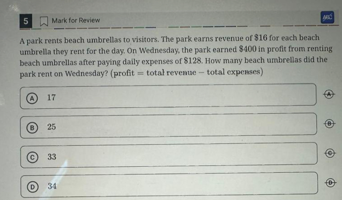 Solved: for Review ABC A park rents beach umbrellas to visitors. The ...