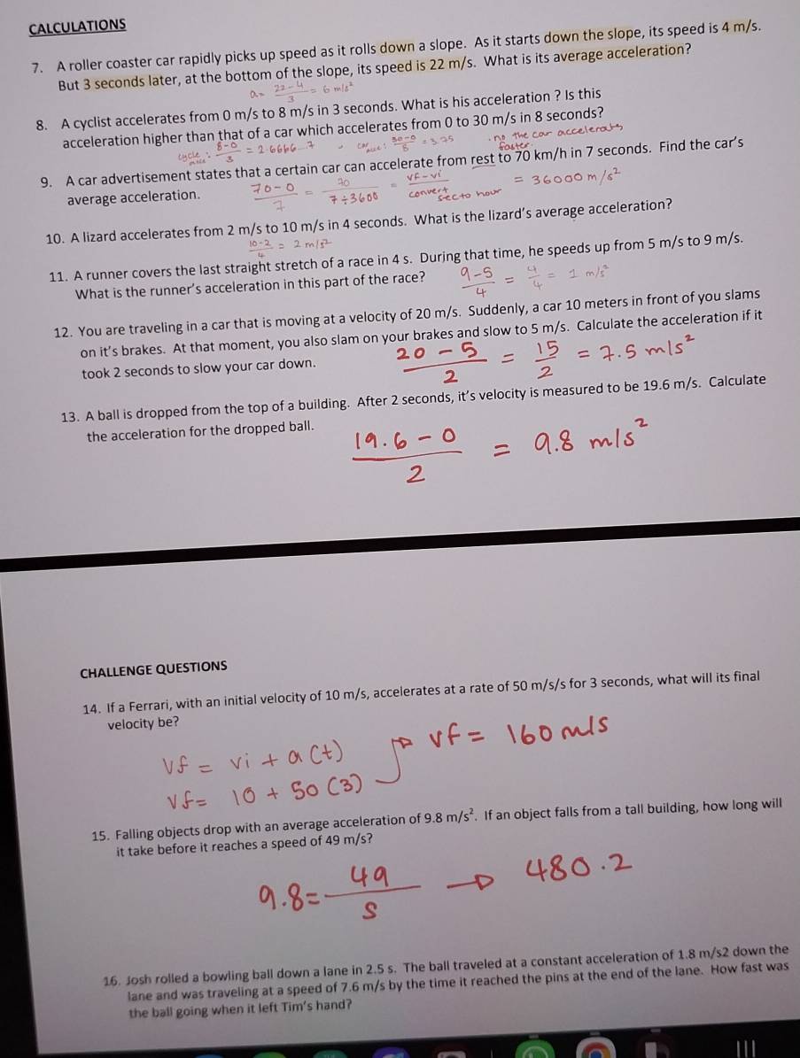 تم الحل:CALCULATIONS 7. A roller coaster car rapidly picks up speed as ...