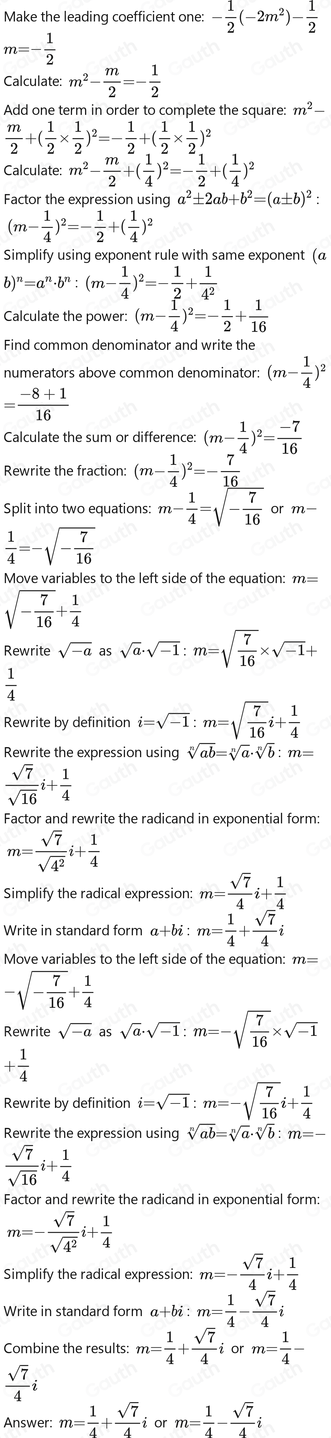 Solved: -2 m^2+m=1 [Math]