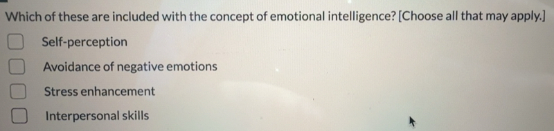 Solved: Which of these are included with the concept of emotional ...