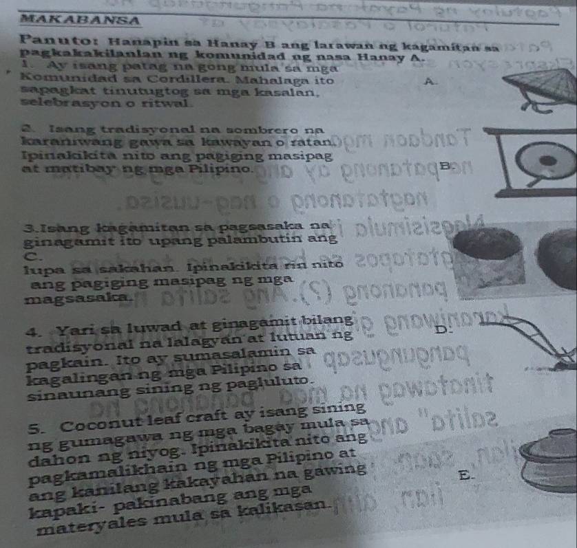 Solved: MAKABANSA Panuto: Hanapin sa Hanay B ang larawan ng kagamítan ...