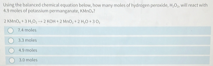 Solved: Using the balanced chemical equation below, how many moles of ...