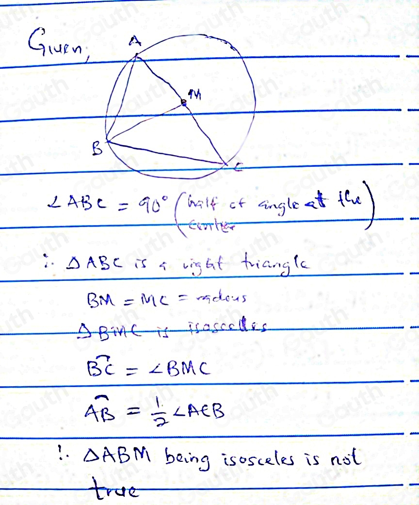 Solved: In circle M below, diameter AC, chords AB and overline BC , and ...