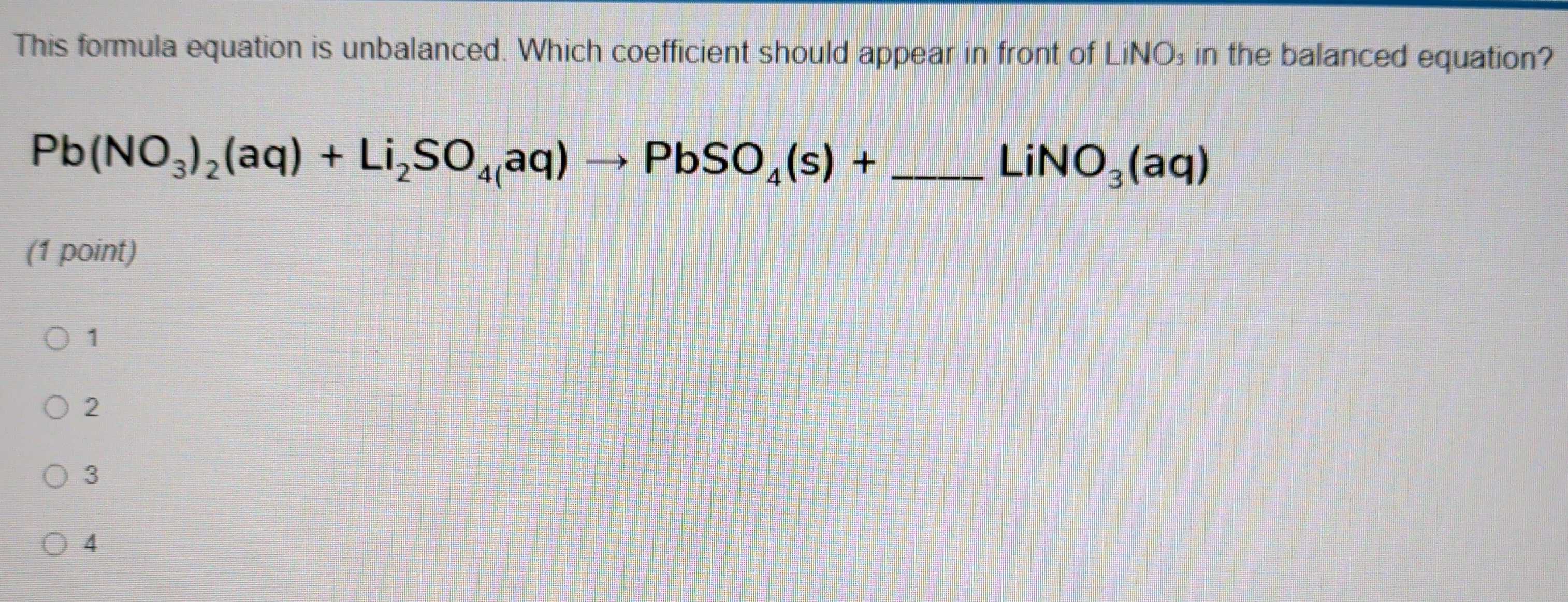 Solved: This formula equation is unbalanced. Which coefficient should ...