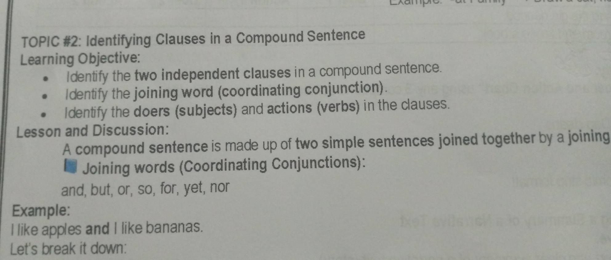 Solved: TOPIC #2: Identifying Clauses in a Compound Sentence Learning ...