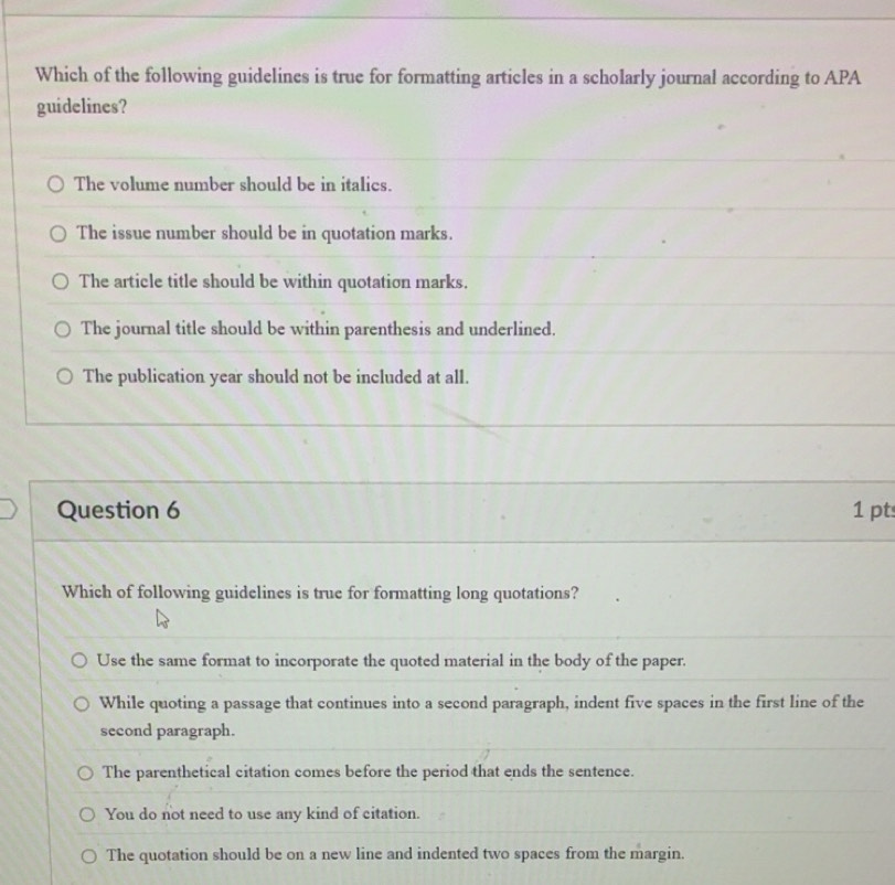 Solved: Which of the following guidelines is true for formatting ...