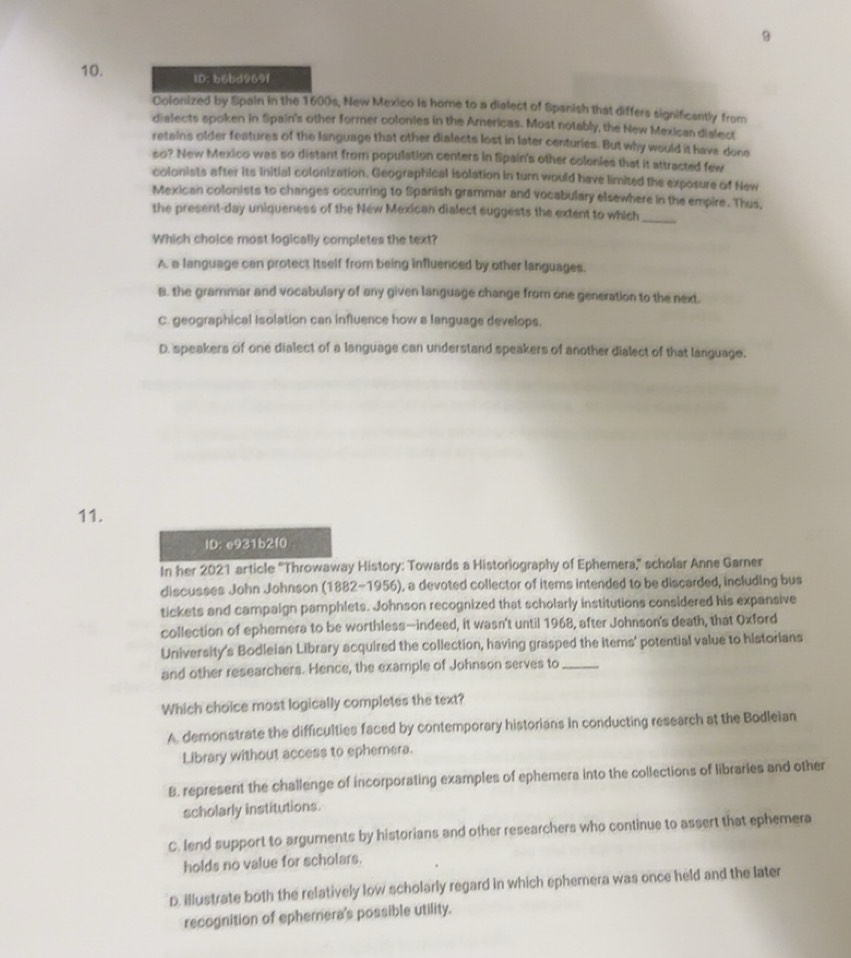 Solved: 9 10. ID: b6bd969f Colonized by Spain in the 1600s, New Mexico ...