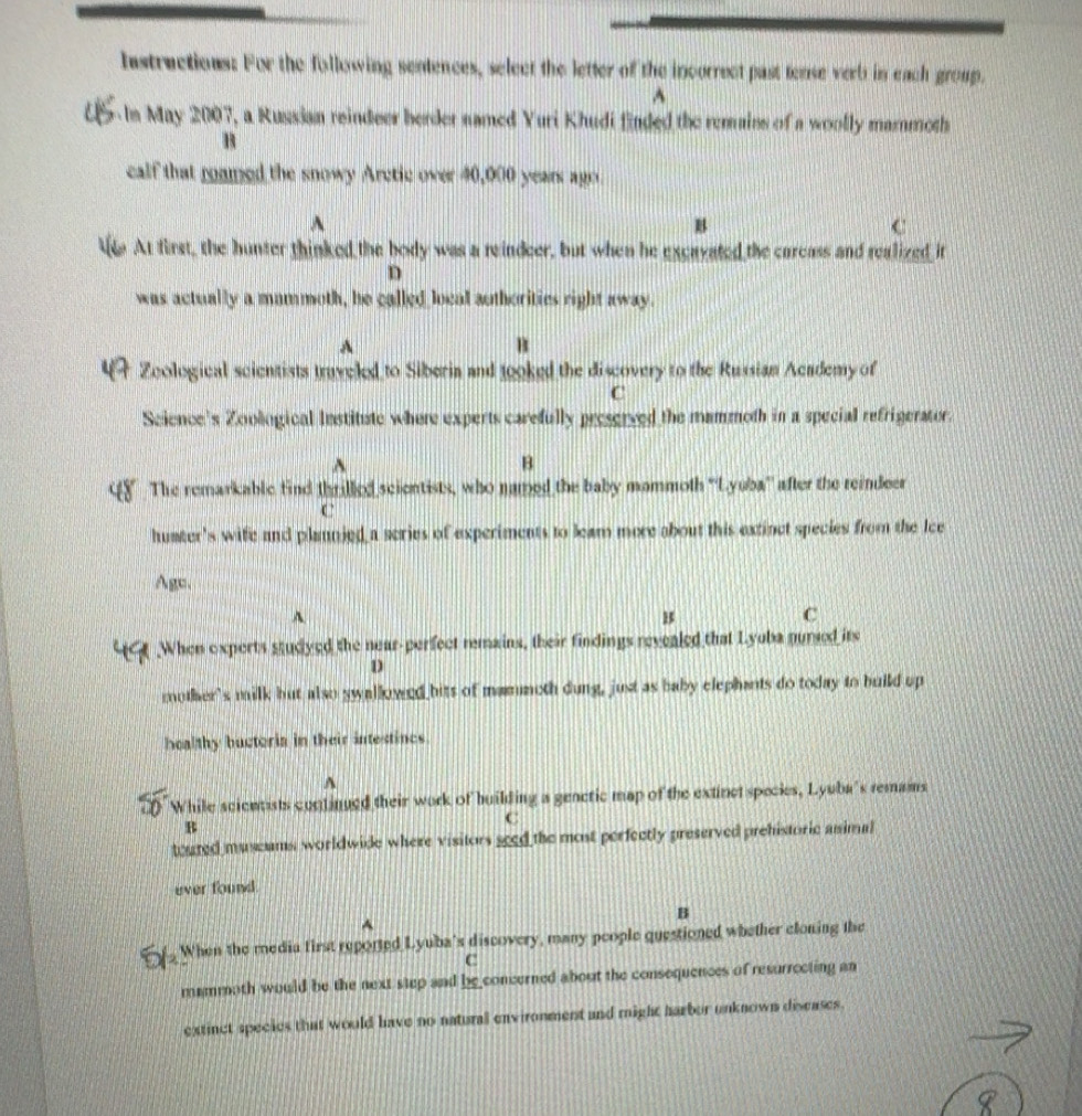 Solved: Instructions: For the following sentences, select the letter of ...