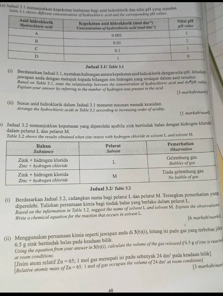 Selesai:Jadual 3.1 menunjukkan kepekatan berlainan bagi asid ...